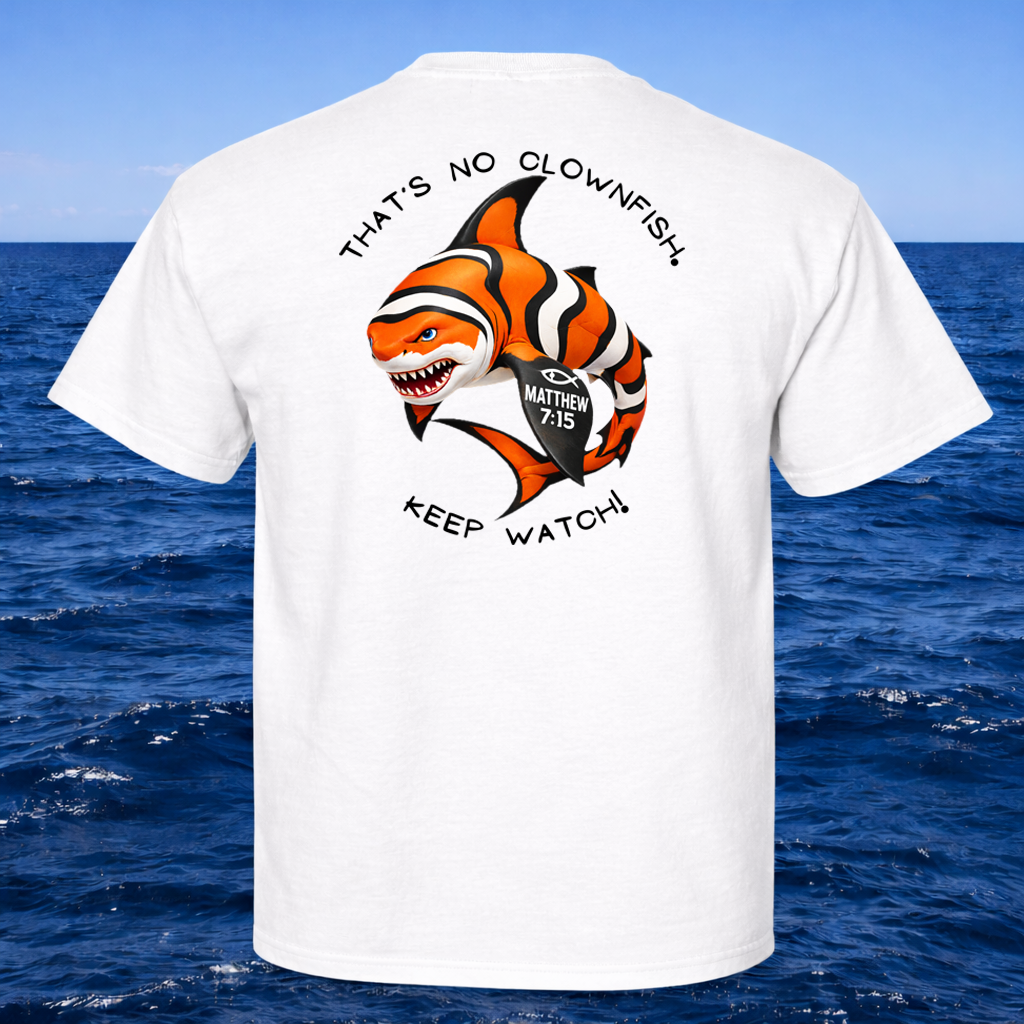 Christian Shark T-Shirt – Clown Shark Matthew 7:15 “Seek Truth” Comfor ...