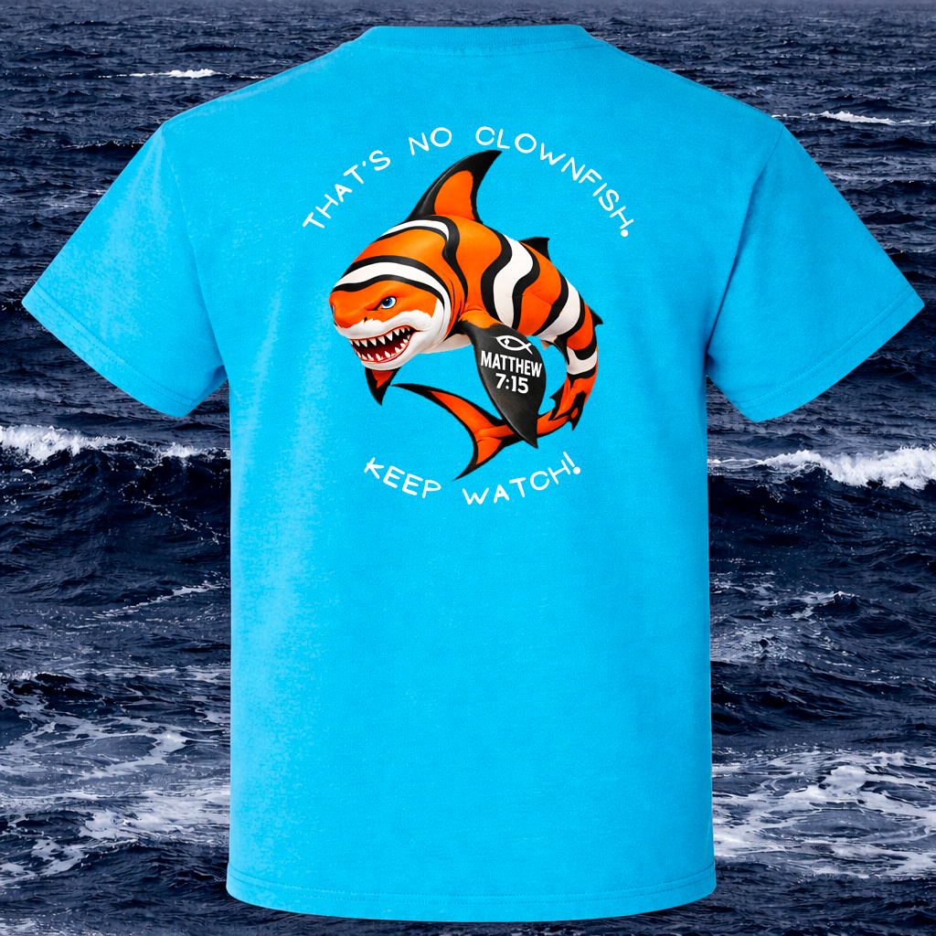 Christian Shark T-Shirt – Clown Shark Matthew 7:15 “Seek Truth” Comfor ...